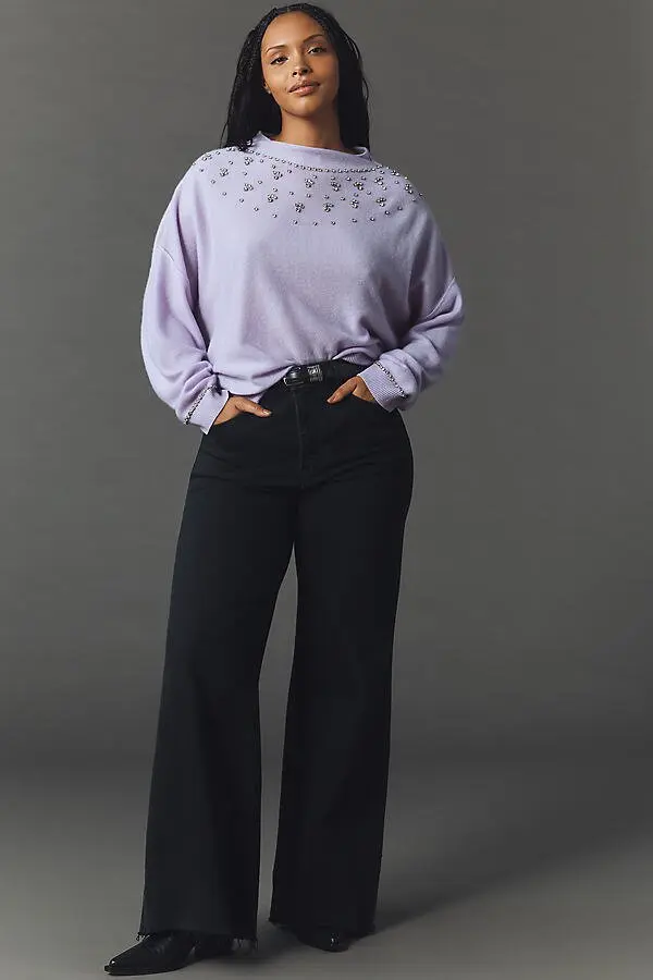 Pilcro The Alani Cashmere Mock-Neck Sweater In Pale Violet Red